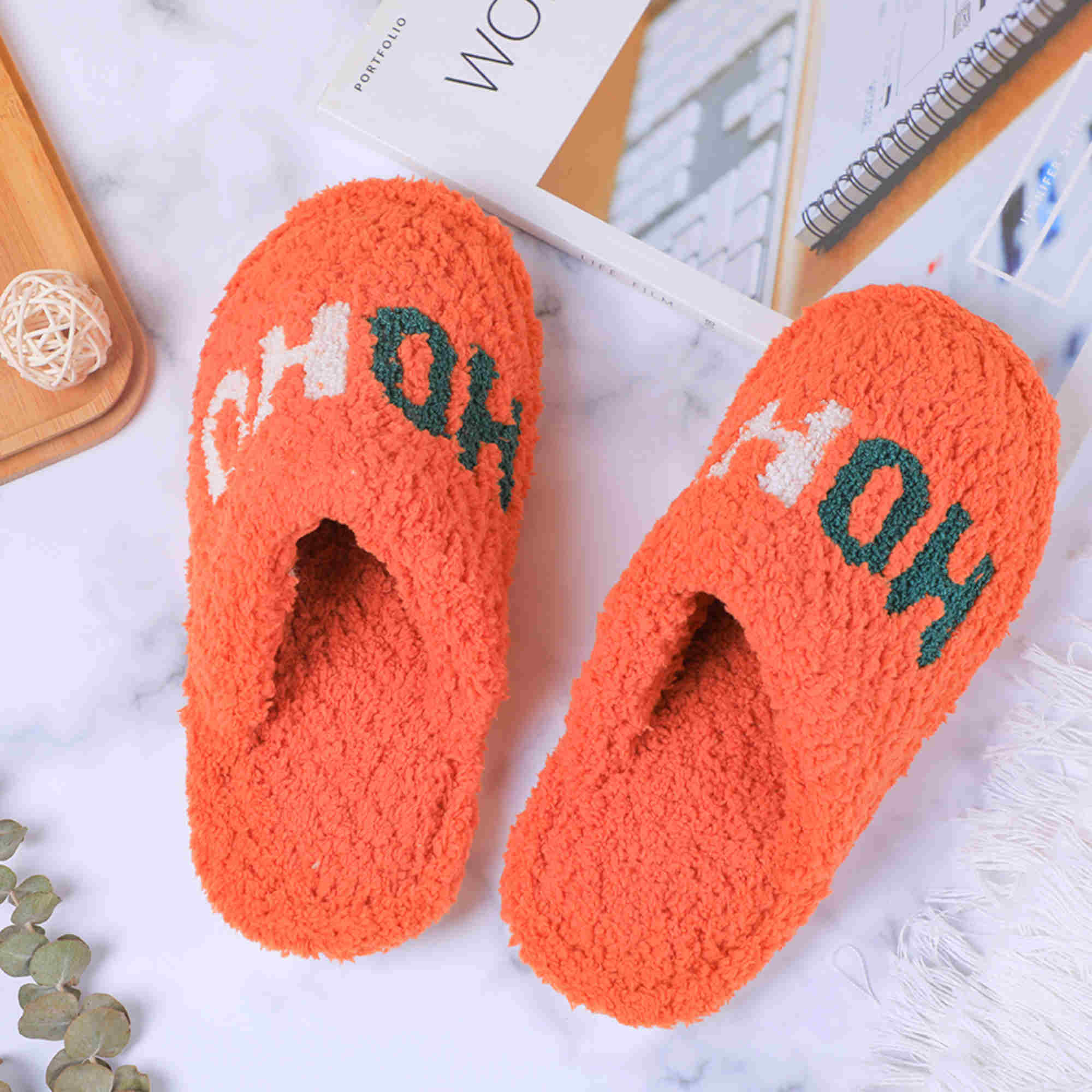 HOHO Letters Women's His-And-Hers Cotton Slippers-Vitality Orange ...